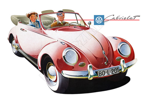 1961 VW Beetle Convertible Cabriolet Vintage Poster | Posterzilla Posters