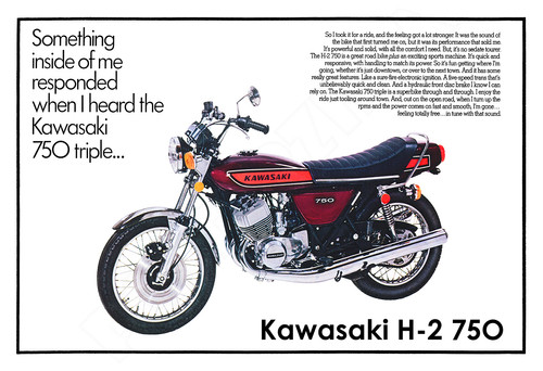 Kawasaki H2 750 1975 Motorcycle – Vintage Style Advertising Poster ...
