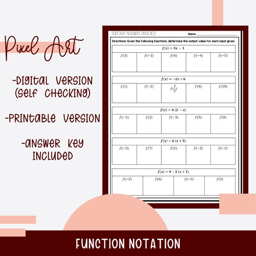 Evaluating Functions Pixel Art Activity Teks A 12b Printable And