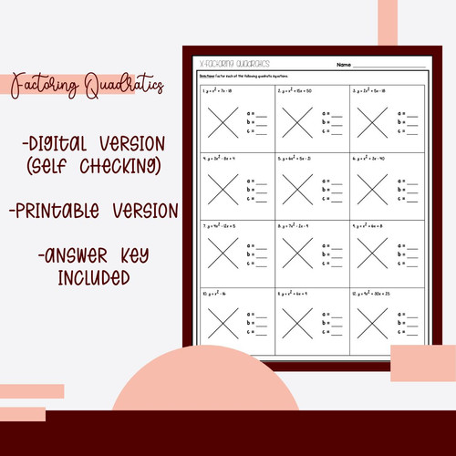 Factoring Quadratics using the X-Method|Printable and Digital-TEKS A ...