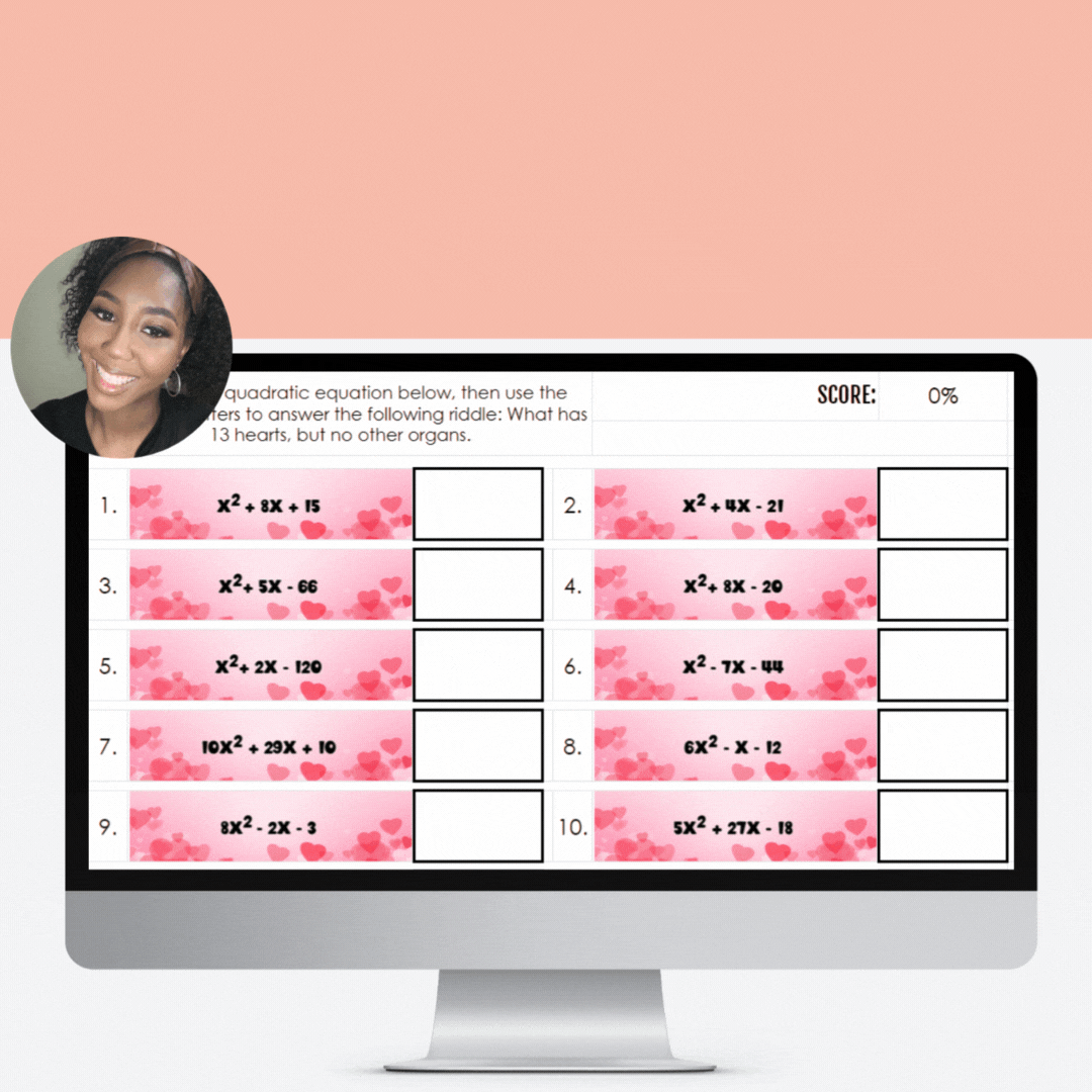 Factoring Quadratics Valentine's Day Word Scramble and Riddle | Beyond ...