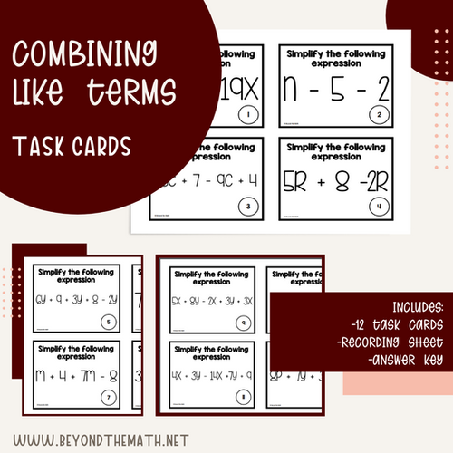 Combining Like Terms Task Cards | Beyond the Math