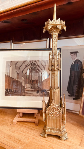 19thC Puginesque Gothic Revival style altar candlestick of ...