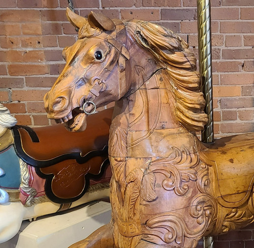 "Flourish" English Galloper in Bare Wood | carousel-museum