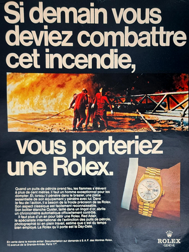 French 1969 Rolex Day-Date Oil Well Firefighter Red Adair Advertisement ...