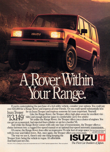 1988 Isuzu Trooper "A Rover Within Your Range" SUV Advert | DC Vintage ...