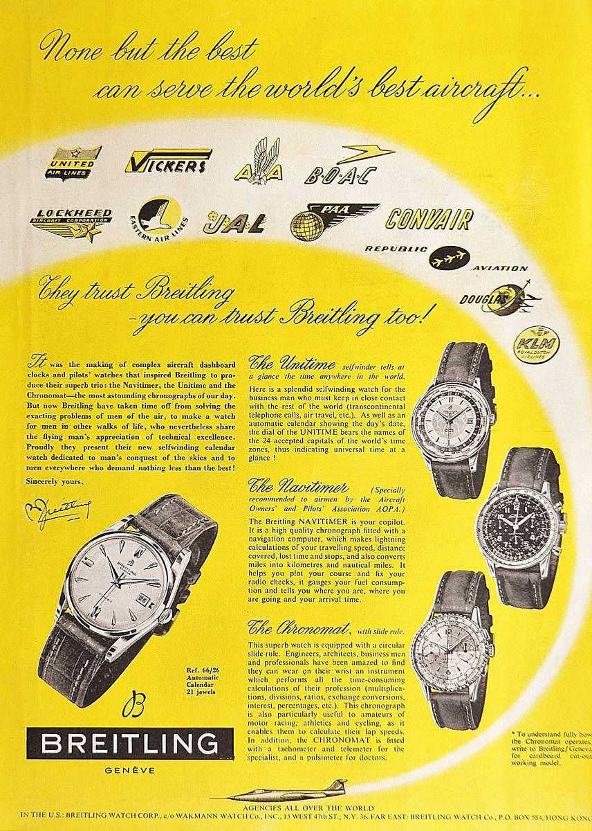 1957 Breitling Watch Advert for Navitimer, Chronmat, & Unitimer | DC ...