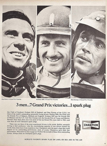 1965 Champion Spark Plug Advert, Three Legendary Racecar Drivers | DC ...
