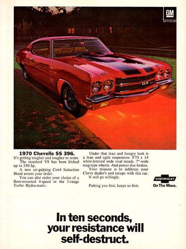 1969 Chevy Chevelle SS 396 Coupe "Self-Destruct" Advert | DC Vintage ...