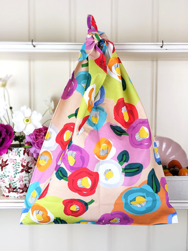 Organic Kyoto Tie Handle Bag - Rainbow Camellia | Zusetsu