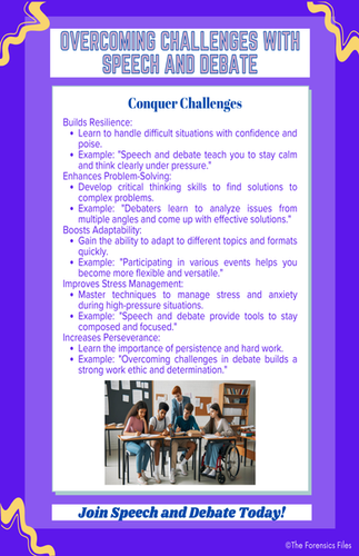 Overcoming Challenges - Speech & Debate Recruitment Poster | home