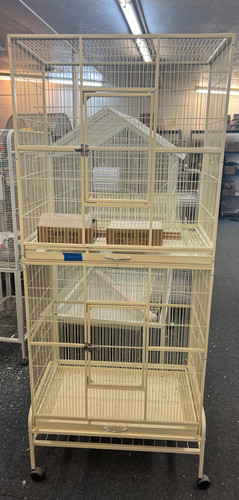 New Tan Double Stack Bird Cage w/Stand | Birdie Bird Aviary