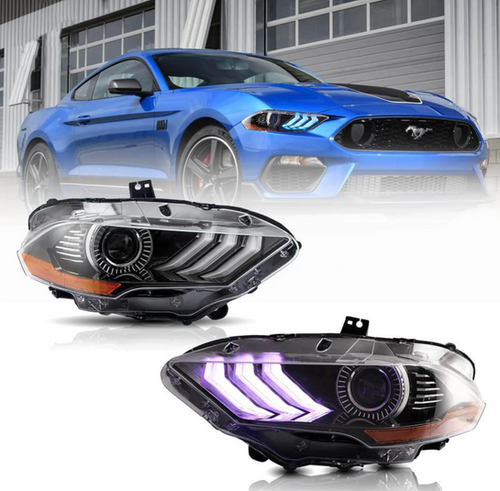 2018-2020 Ford Mustang LED Dual Beam Projector RGB Headlights Black | iTek