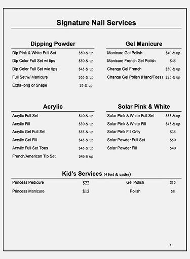 Menu | Luxury Nail & Spa | Mansfield