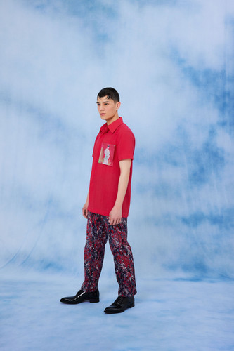 Short Sleeved Linen Shirt with Opera Lady Pocket in Fuchsia | Fuchsia Lane