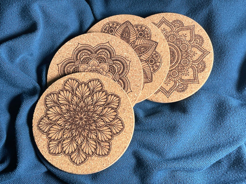 Mandala Cork Coasters, Mandala, Cork, Coaster, Sliced Pi Design
