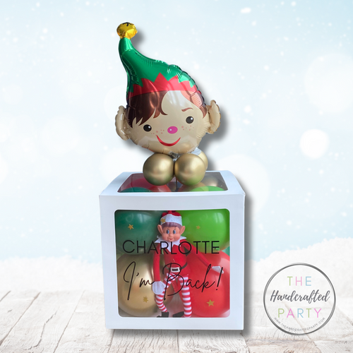 Personalised Christmas Elf Arrival Balloon Box | TheHandcraftedParty