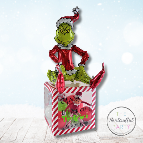 Large Grinch and the Elf - Elf Arrival Box Balloons | TheHandcraftedParty