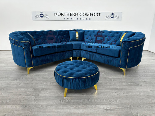 Ambassador Chesterfield Corner Sofa in Blue Plush Velvet | NCF