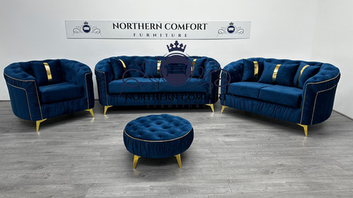 Ambassador Chesterfield Sofa in Blue Plush Velvet | NCF