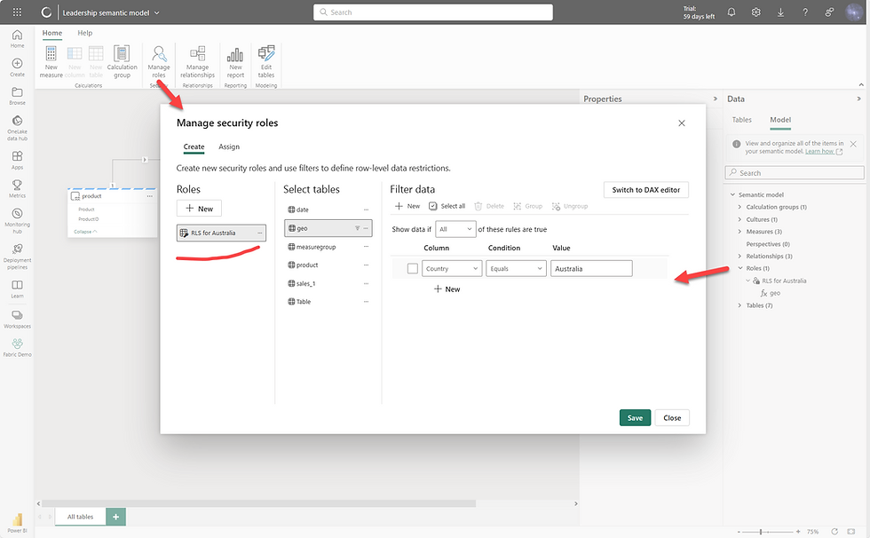 Setting up RLS on a Direct Lake semantic model
