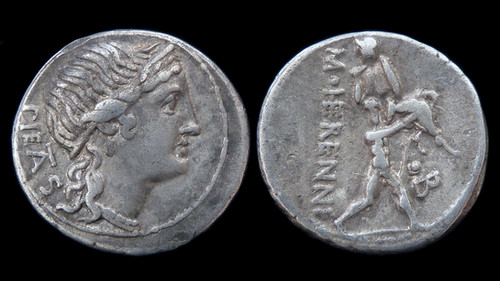 ROMAN REPUBLIC . M. Herennius, 108 BC . Denarius . Amphinomus . Ex Berk ...
