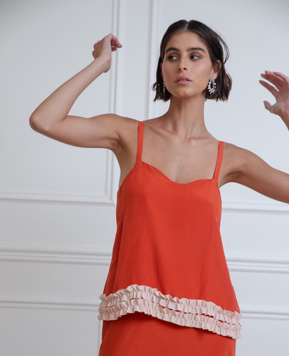 Lucien Silk Top - Orange Red | Roni Cohen