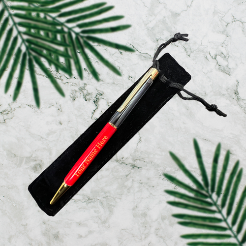 Personalised Engraved Red Pen (Gold Trim) | Metal Memories