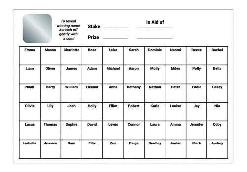 A5 Raffle Name Cards – Fundraising | Metal Memories