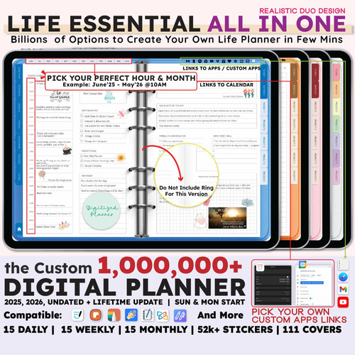 Duo Digital Planner 2026, Undated Digital Planners, Custom Digital ...