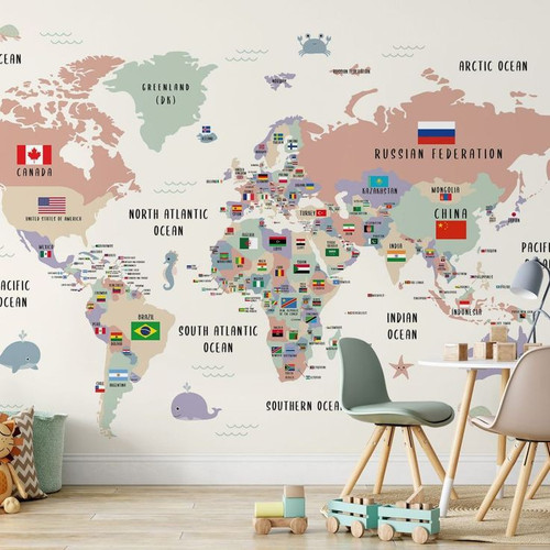 WORLD MAP WITH COUNTRY MARKED WALLPAPERS | ESM'E DECOR