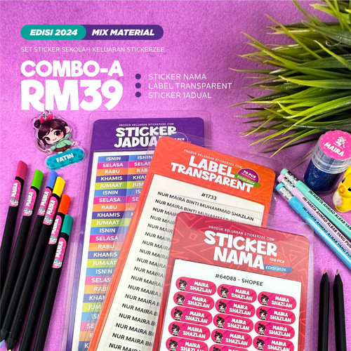 S1-Combo A (Sticker Nama + Sticker Transparent + Sticker Jadual ...