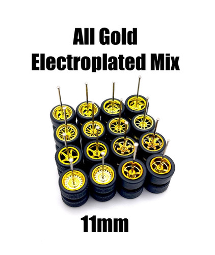 10x Sets Variety Mix All Gold Electro 11mm 1/64 Wheel Kits with Axles ...