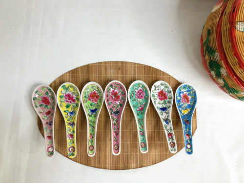 Peranakan full peony 12.5cm soup spoons | TK Pottery Jungle