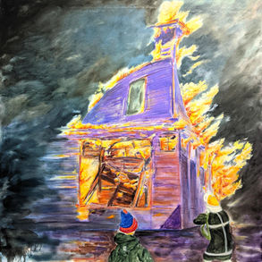 building burning down drawing