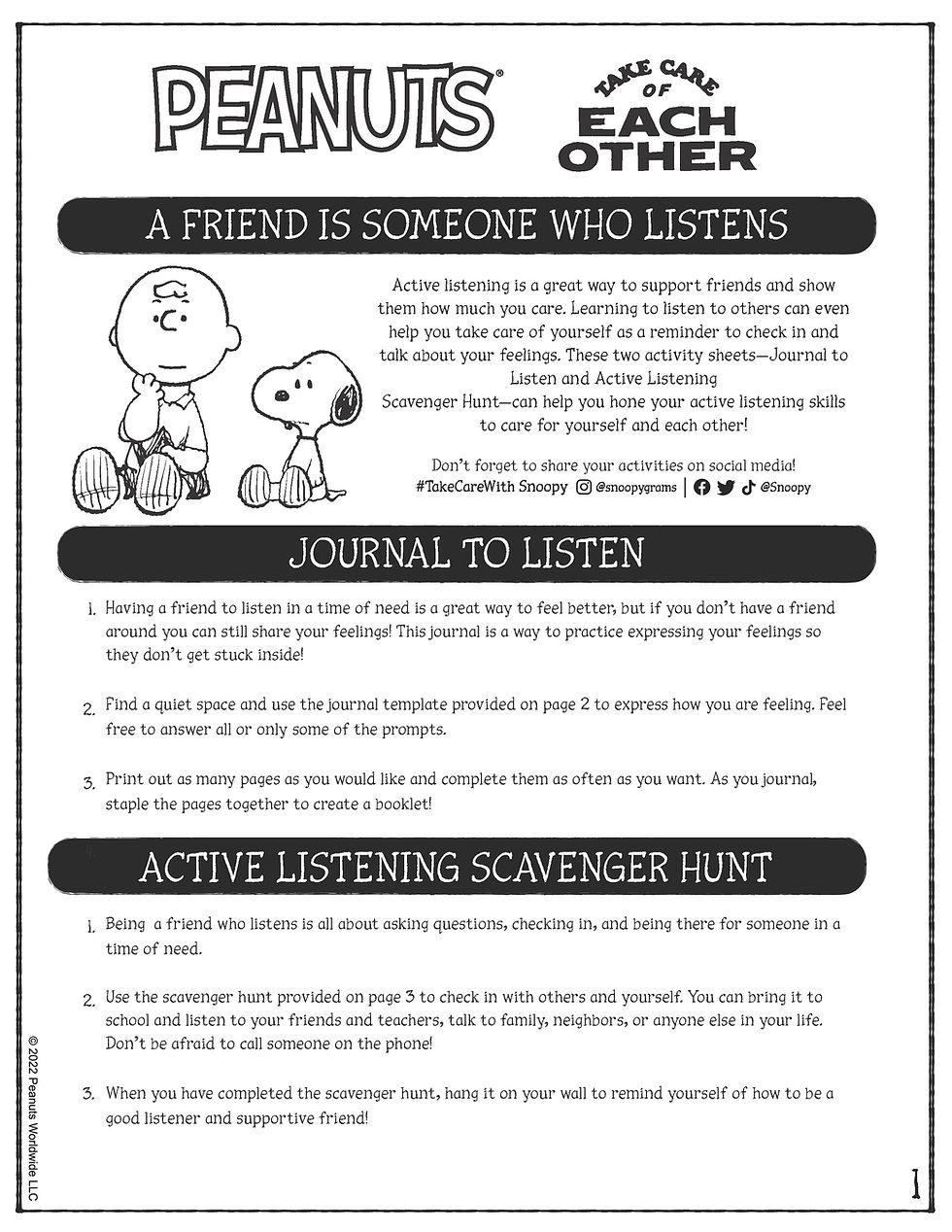 Take Care With Peanuts Activities | Peanuts