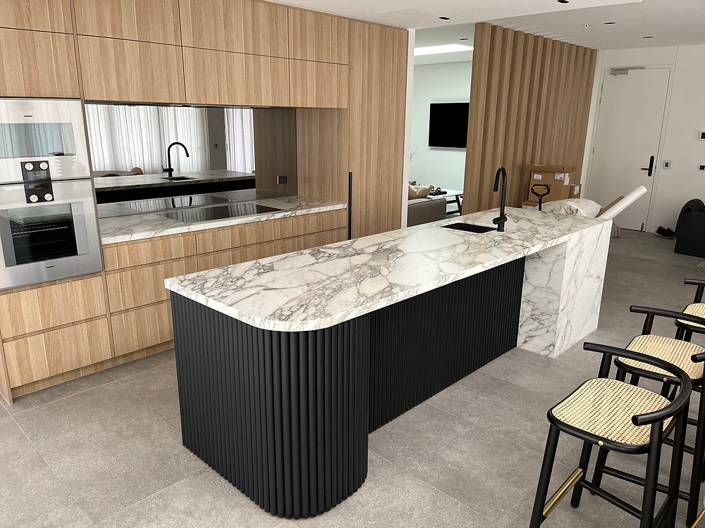 Architectural interior vinyl wrap - kitchen bench tops in clear matte ...