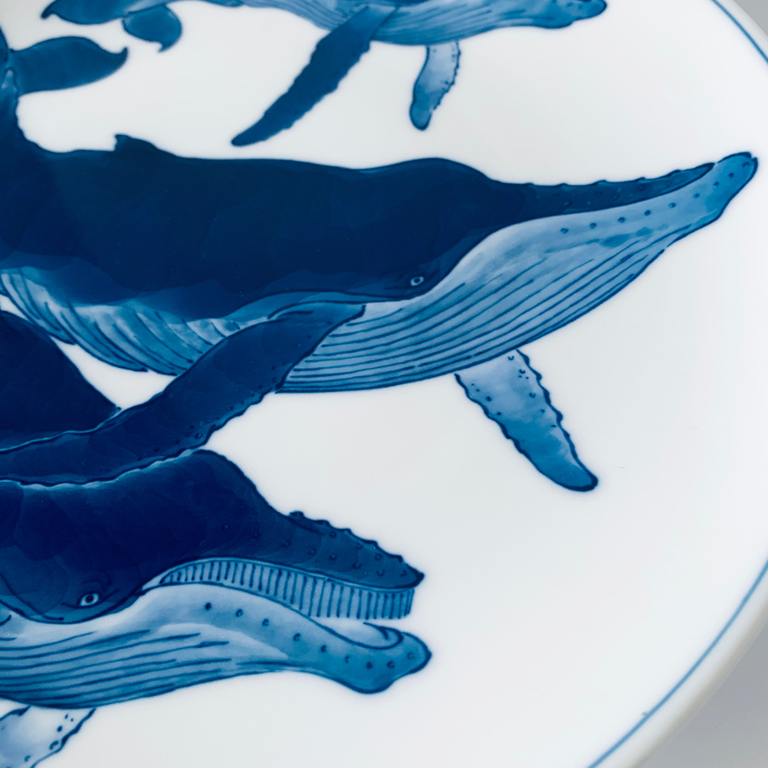 9.4" (24cm) Humpback whale family hand-painted Porcelain plate | Goenne