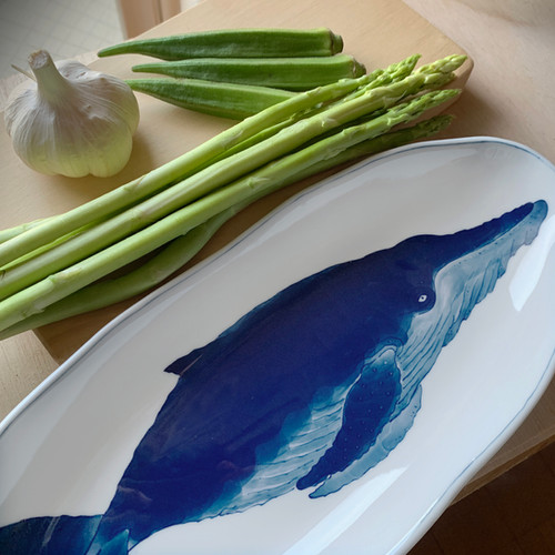 LARGE- Hand-painted Long Porcelain Plate with Humpback or Sperm Whale ...