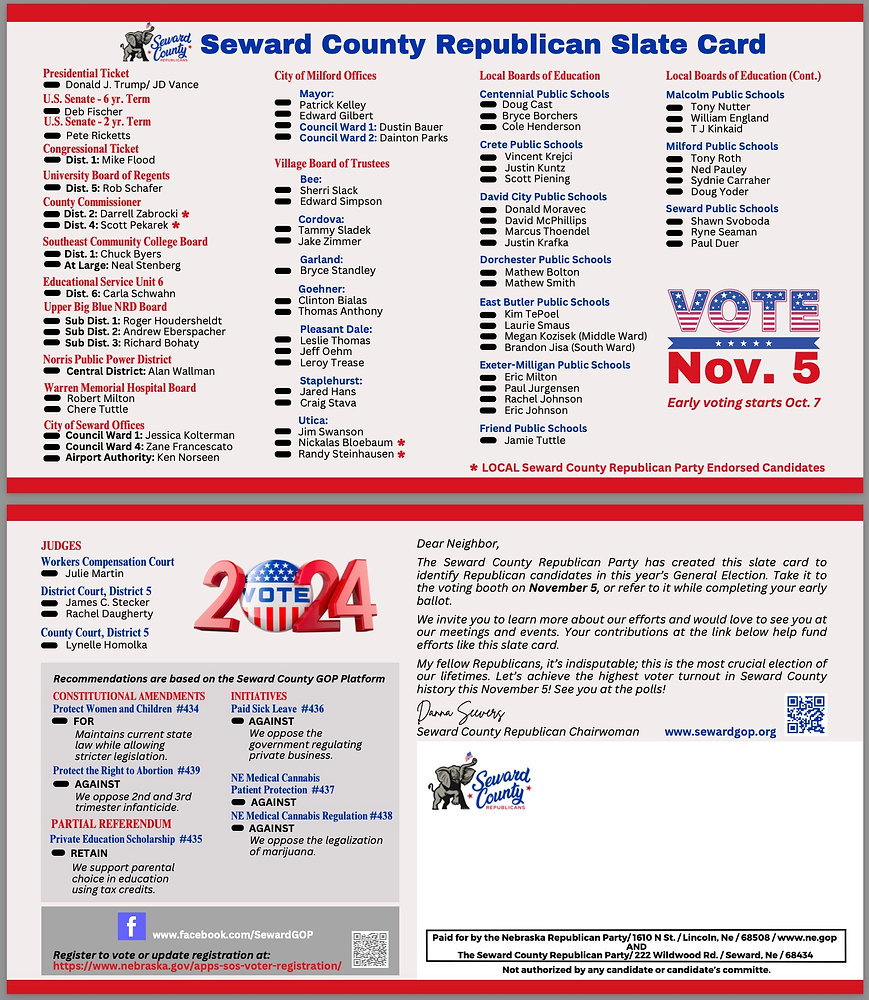 Seward County Republican Slate Card