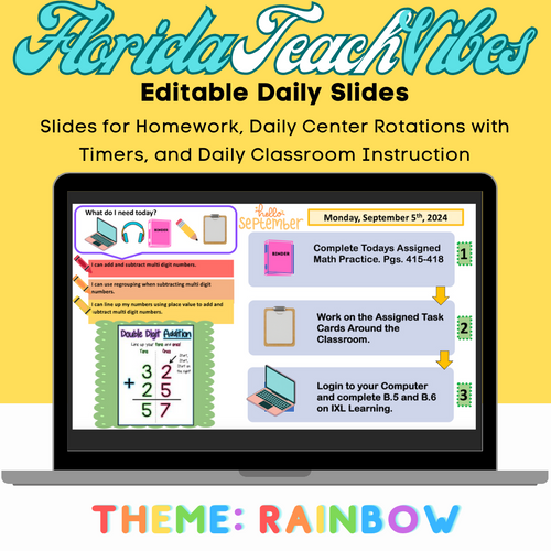 Editable Rainbow Theme Daily Lesson Slides Templates with Timers ...