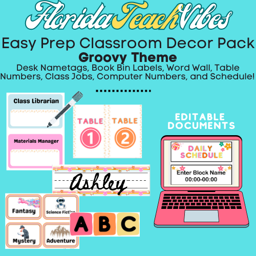Editable Groovy Theme Classroom Decor Pack | FloridaTeachVibes