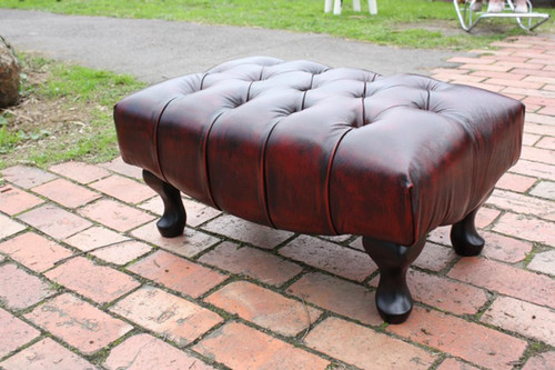 A Large Brand New Chesterfield Foot Stool in 100% Ox-Blood Leather ...
