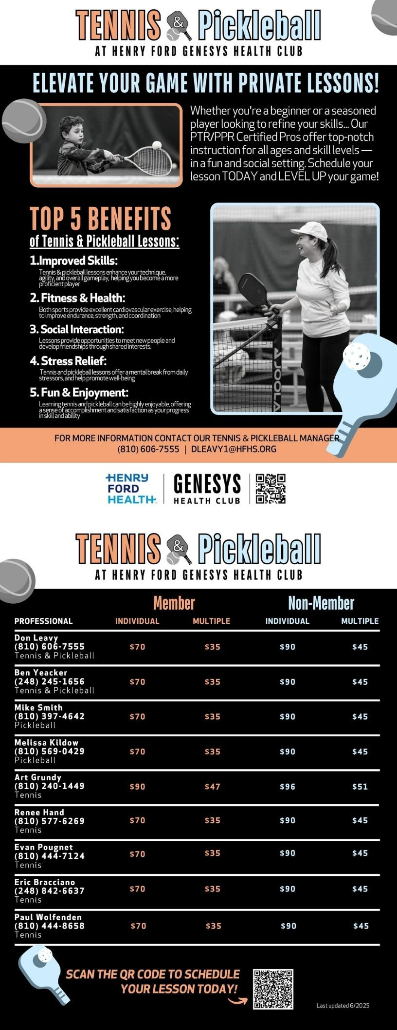 Tennis & Pickleball Rates | Henry Ford Genesys Health Club