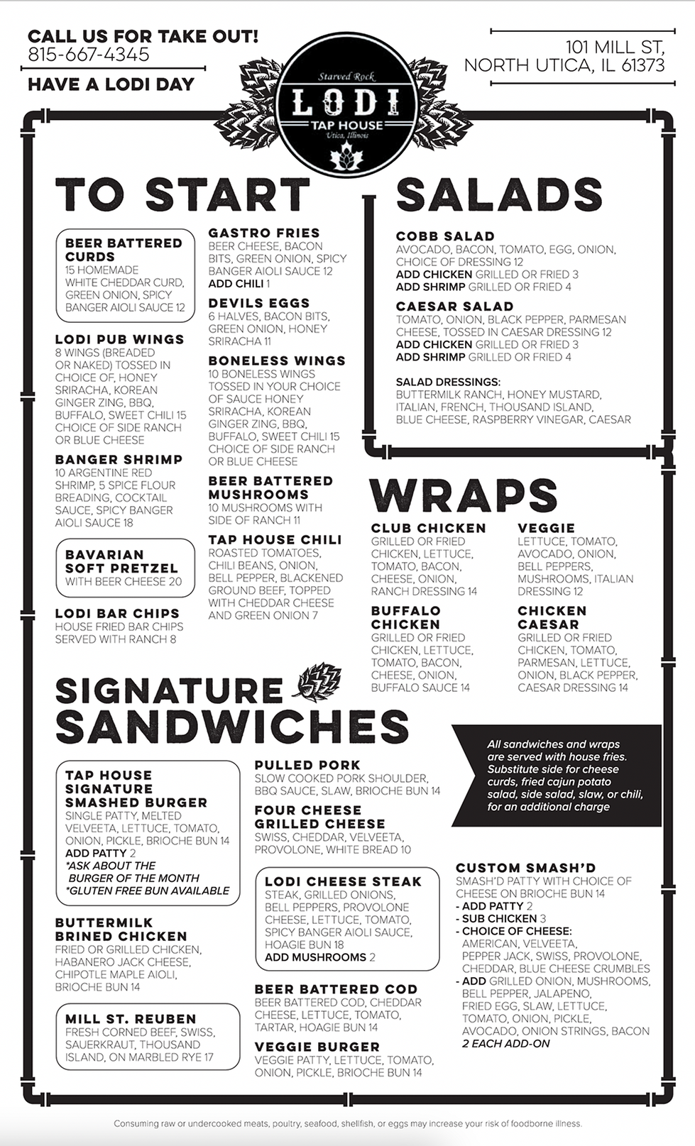 Food Menu | Lodi Tap House