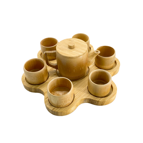 7 PIECE LOTUS FLOWEER TEA SET WITH TRAY | BambooVision