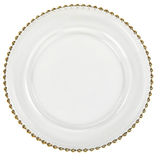 Clear & Gold - Beaded Rim Round Charger Plates | All Inclusive Events