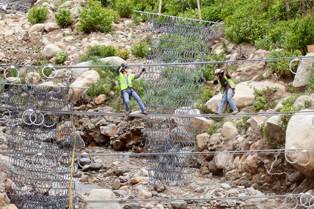 Steel-Mesh Debris Net Being Installed