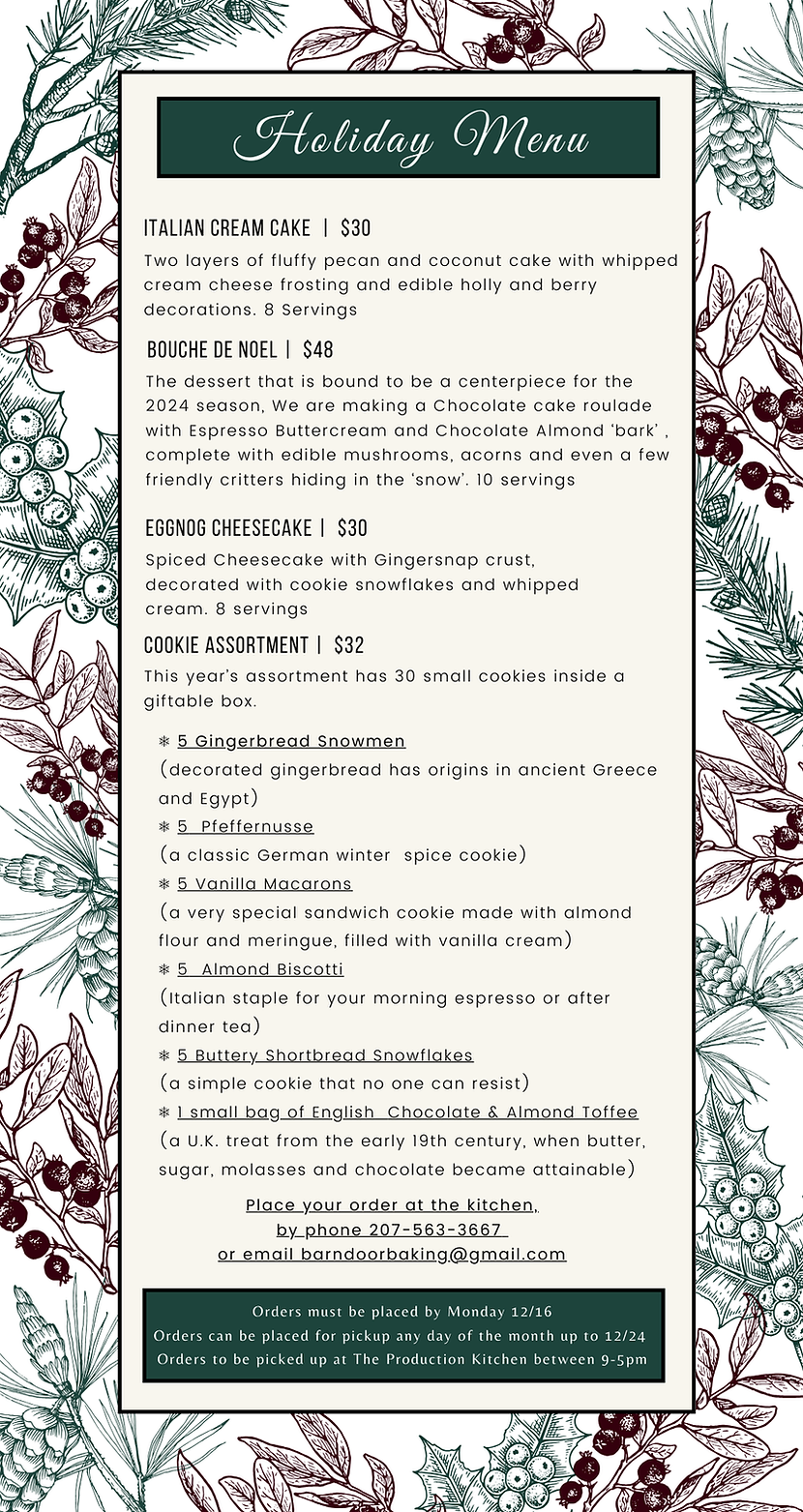 Holiday Menu | Barn Door Baking Co