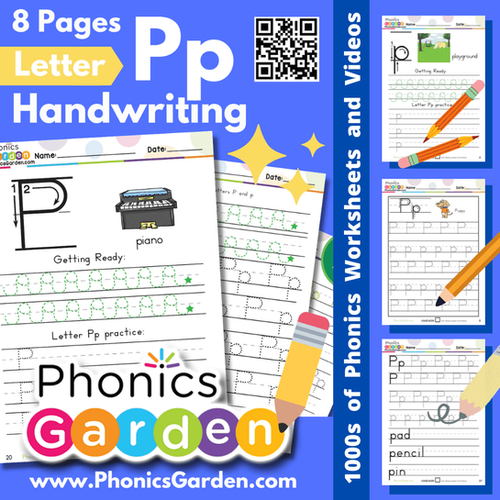 Pp | Handwriting Worksheets | 8 Pages | Phonics Garden